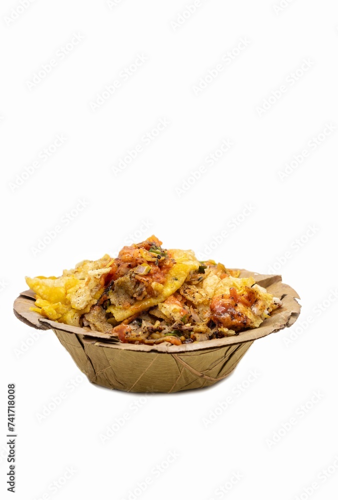 Papri Chaat or Papdi Chat Garnished with Chili, Onion Cuts, Tomato ...