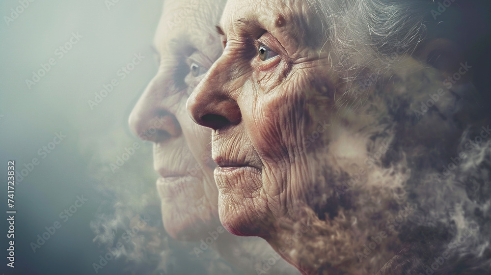 Artistic portrait of an elderly woman with a face without emotions ...