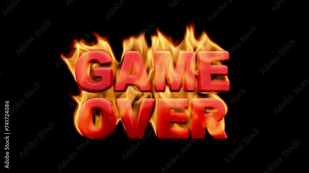 GAME OVER. Bright fiery text on a transparent background. Seamless ...