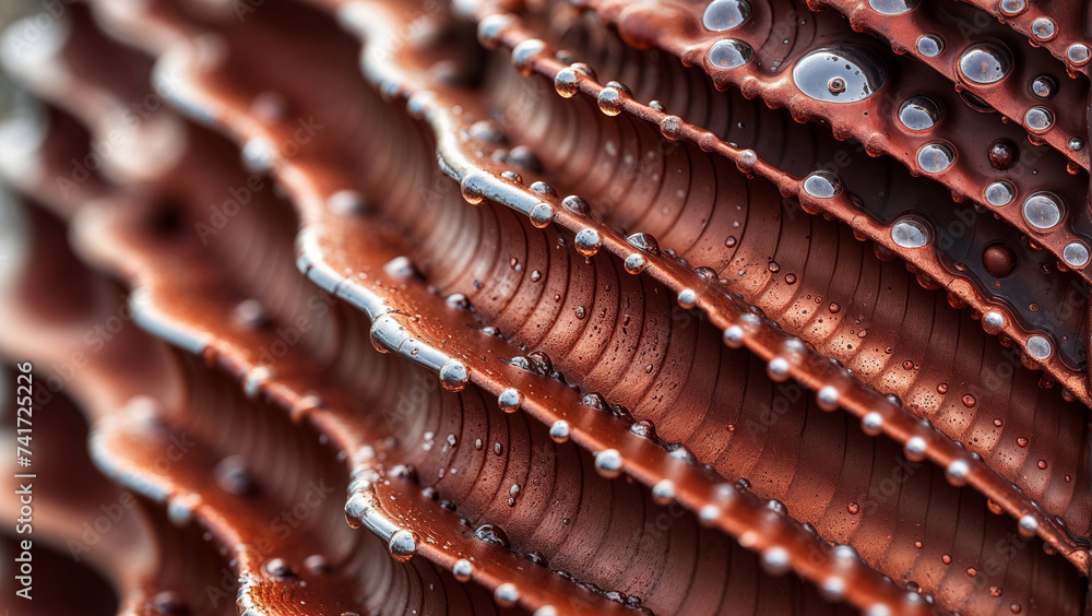 Corroded scrap metal sheet ridges with round silver balls protruding ...