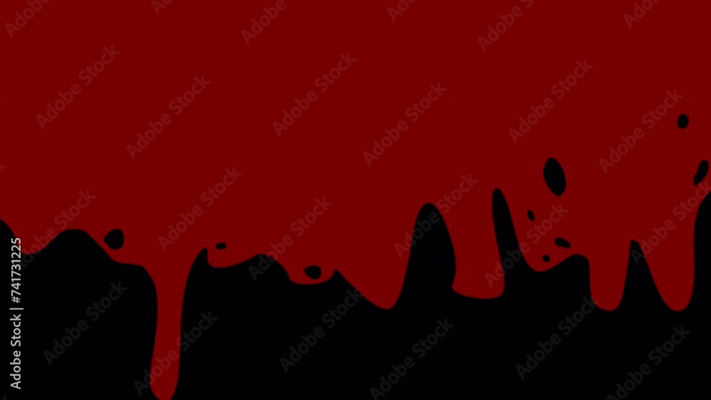 A simple video transition with burgundy blood on a black screen. A ...