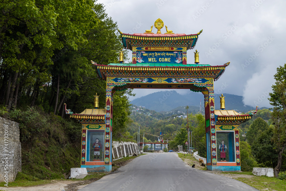 Tawang, arunachal pradesh,India 4 may 2022.The welcome gate of Sera jey ...