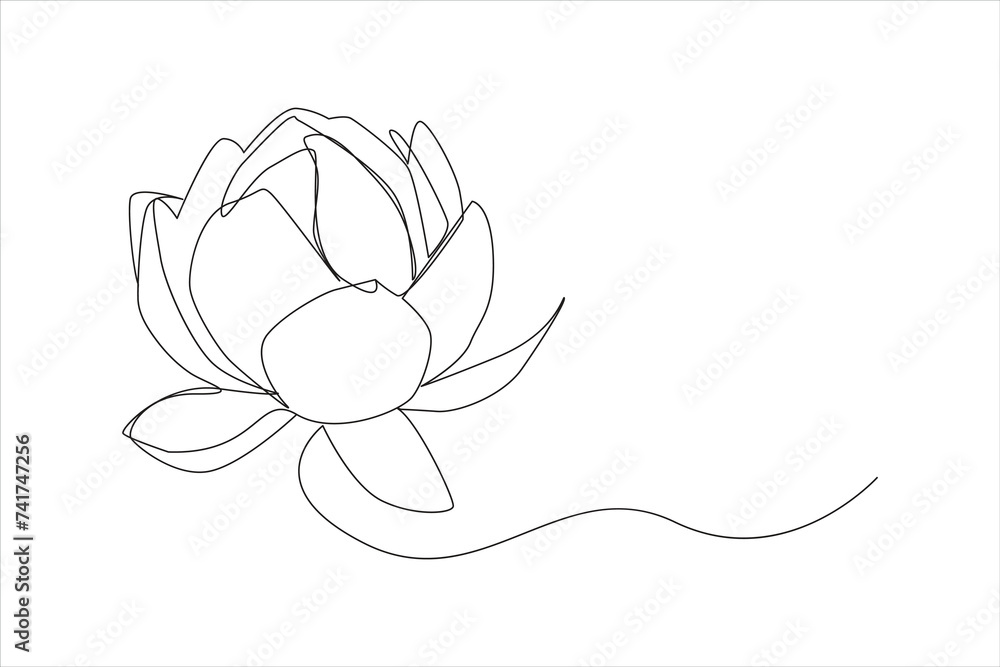 Lotus flower continuous line drawing. One line drawing background ...