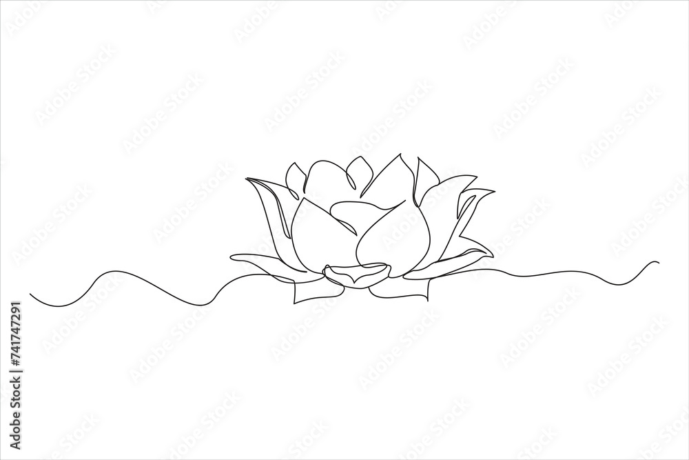 Lotus flower continuous line drawing. One line drawing background ...