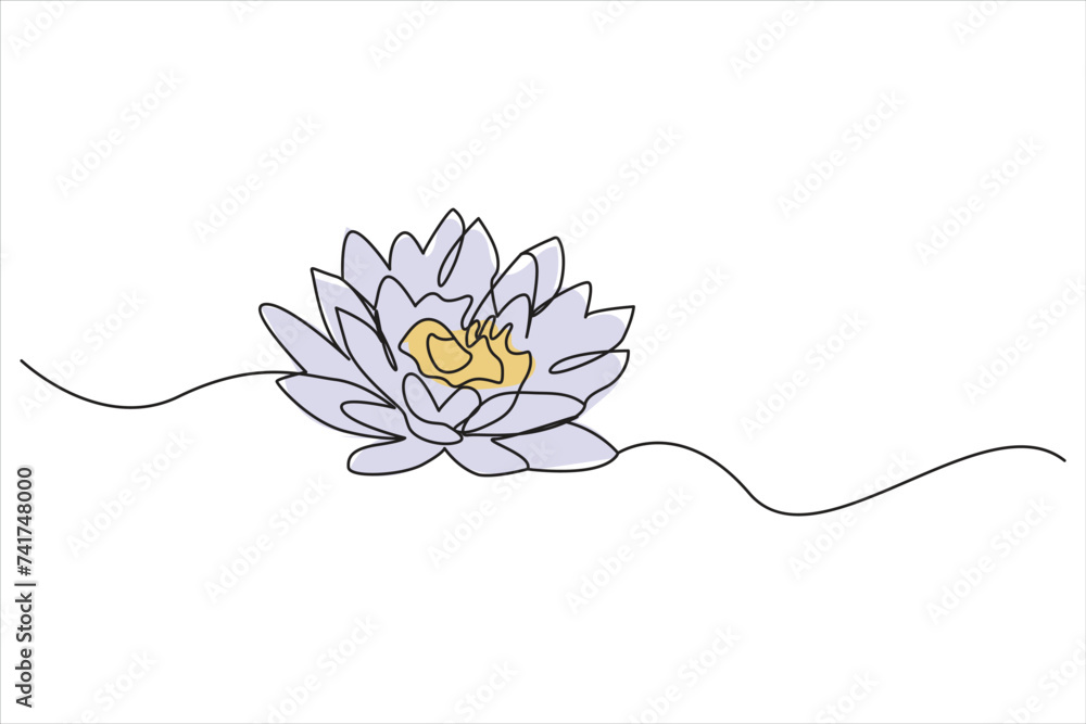 Lotus flower continuous line drawing. One line drawing background ...