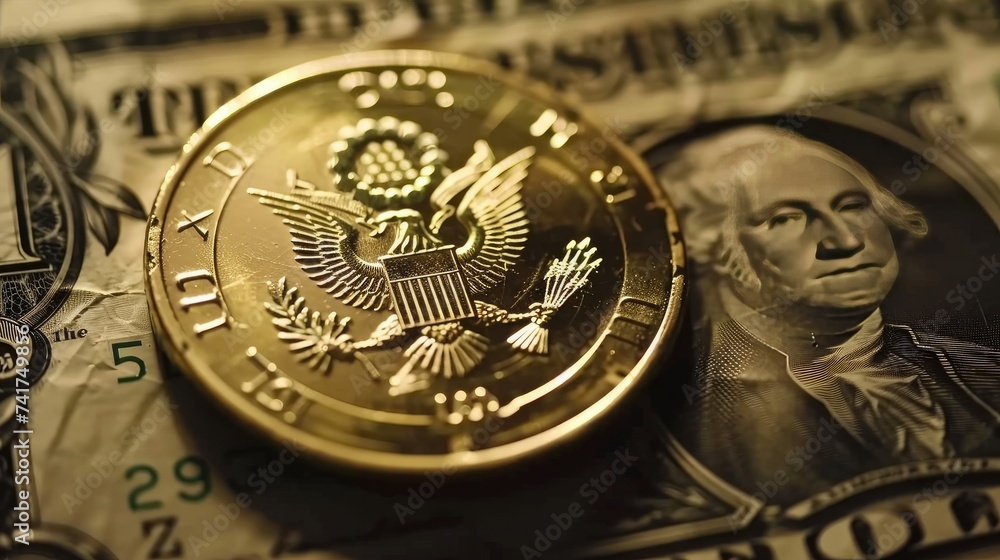 Describe the transformation of a one-dollar bill into a gold coin Stock ...