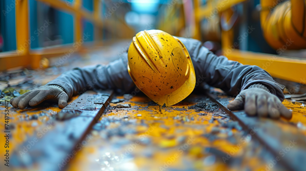 A construction worker experiencing a Falling from a height accident ...