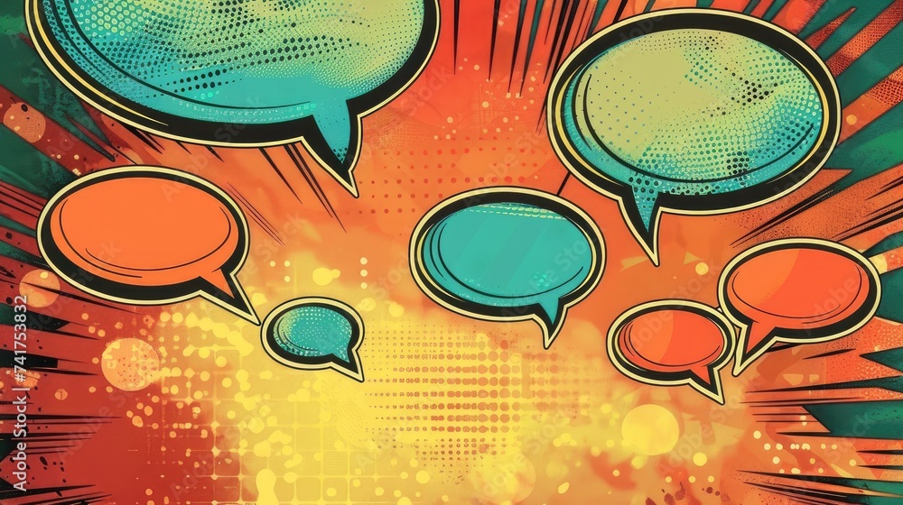 Dynamic Comics Background with Cartoon Speech Bubbles and Halftones ...