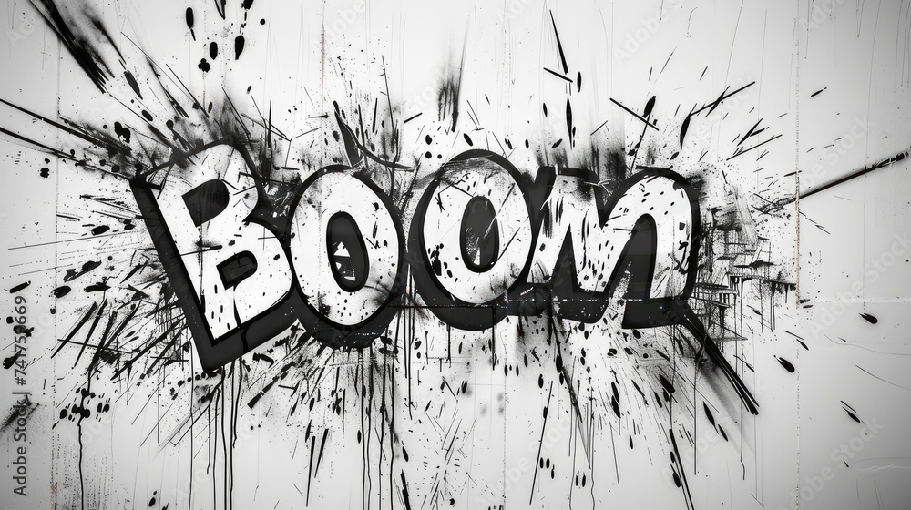 Graffiti Boom Word in Black on White. Urban Art Spray-Painted for Edgy ...