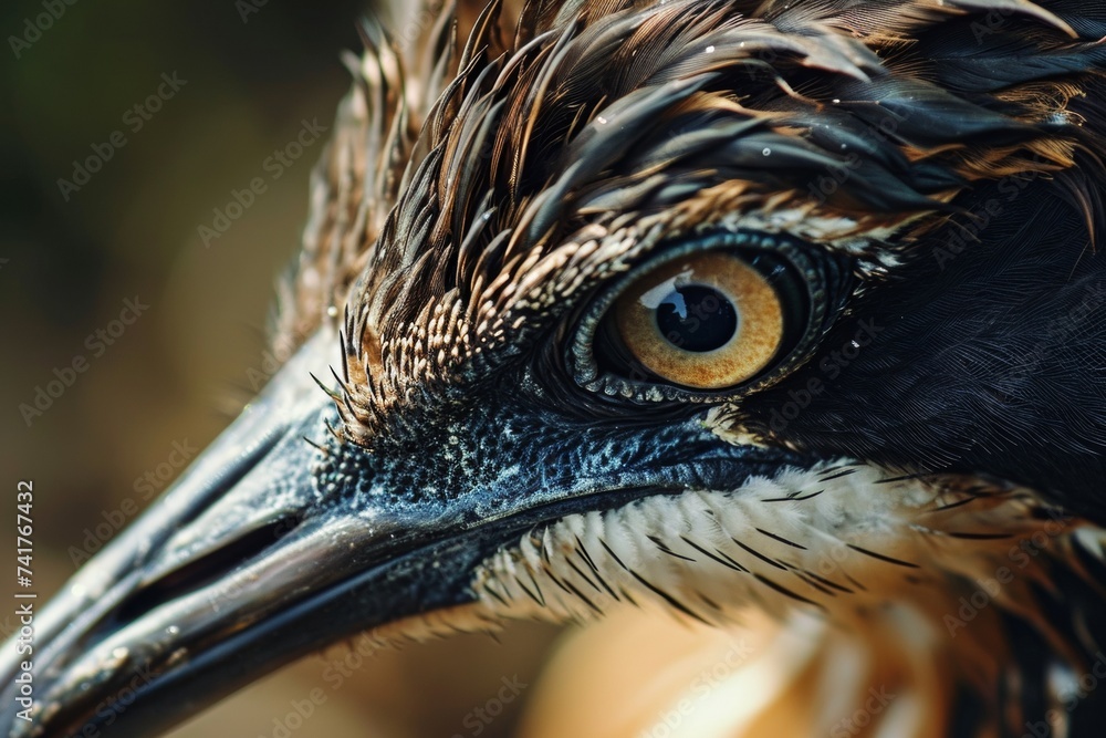 indicator bird eye and beak closeup. Honey guide type of birds portrait ...