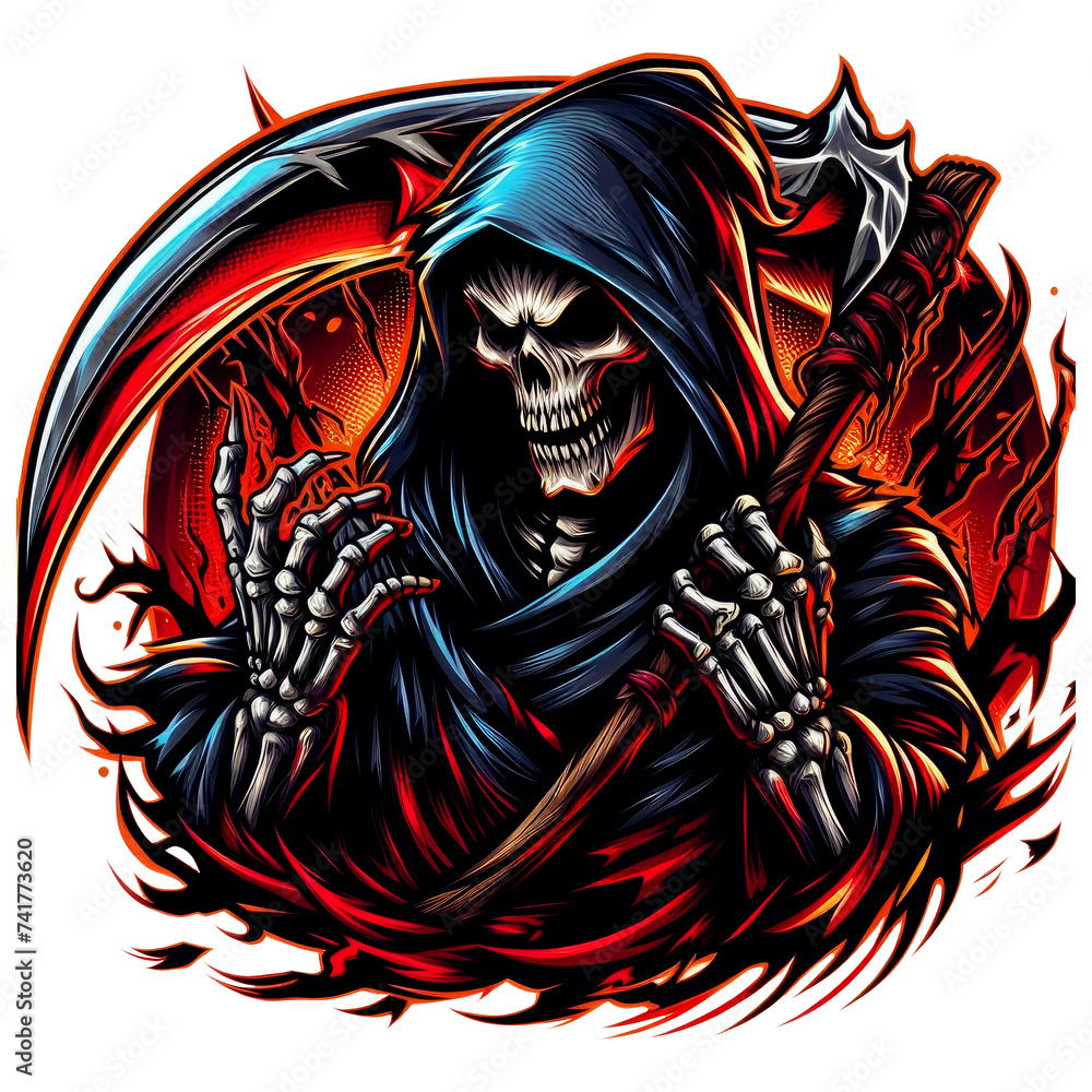abstract reaper skull illustration t-shirt design, merchandise, stikers ...