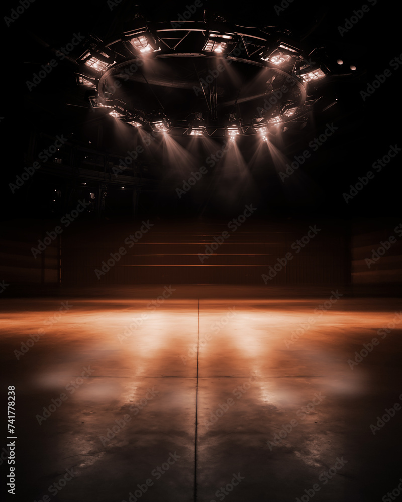 Indoor arena spotlights, dramatic atmosphere, ready to fight ...