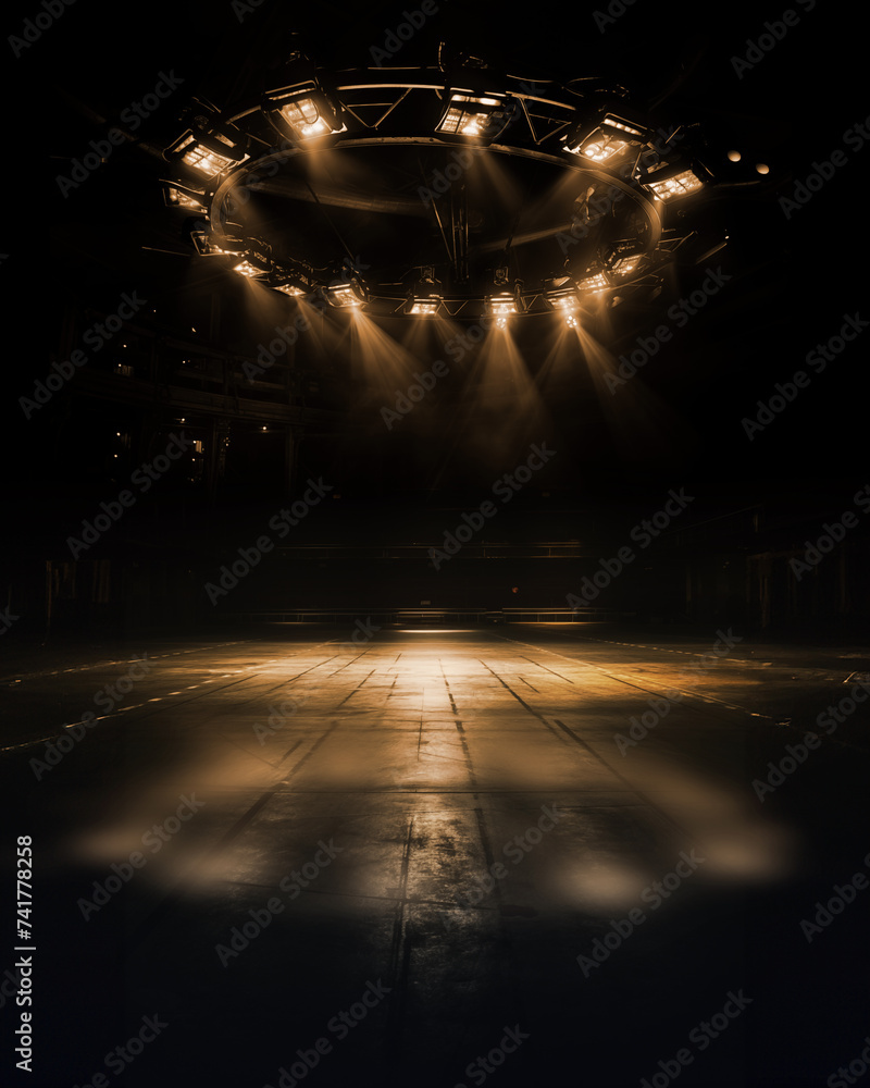 Indoor arena spotlights, dramatic atmosphere, ready to fight ...