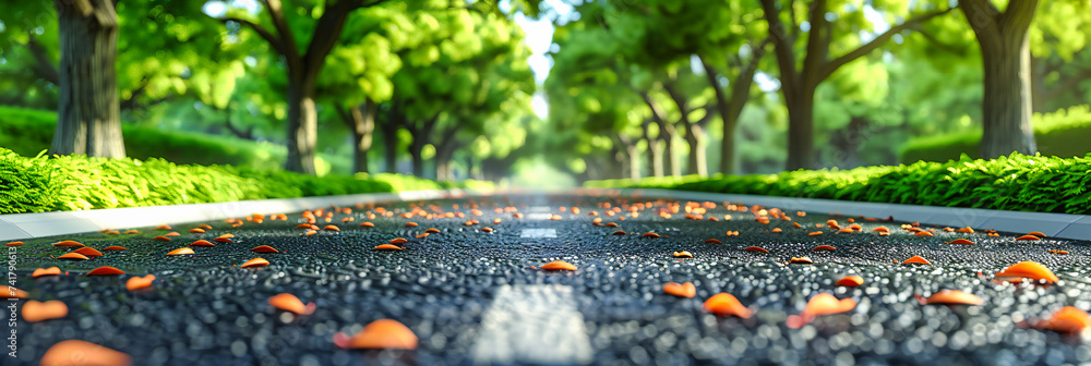 A sunlit road lined with greenery, inviting journey and exploration ...