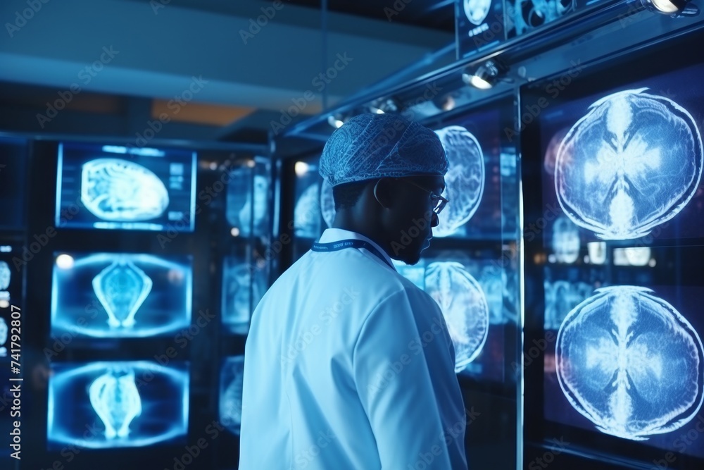 Professional black male neurologist examining mri scan for accurate ...