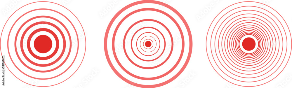 Radial radar wave set. Circular radio signal. Concentric sonar sound ...