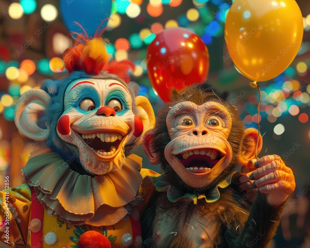 Awakening joy a clown and a monkey spread laughter in a somber town ...