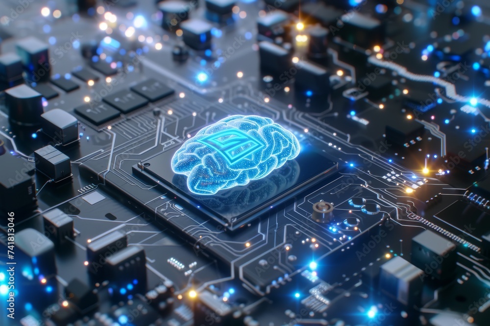 AI Brain Chip symbol. Artificial Intelligence head ct human image mind ...