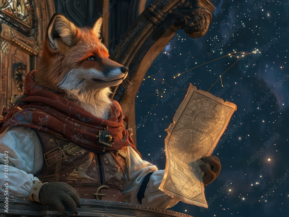 Charting constellations an astronomer and a fox map the stars from an ...