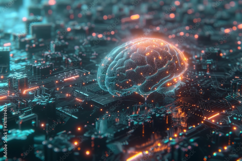 AI Brain Chip load. Artificial Intelligence brain simulation human ...