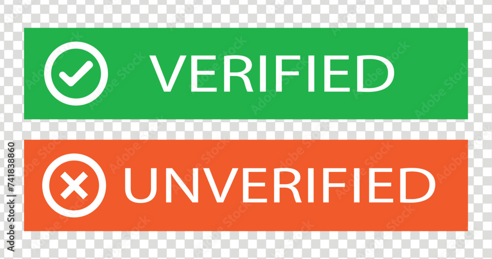 Set of Verified and unverified button with check mark and cross mark ...