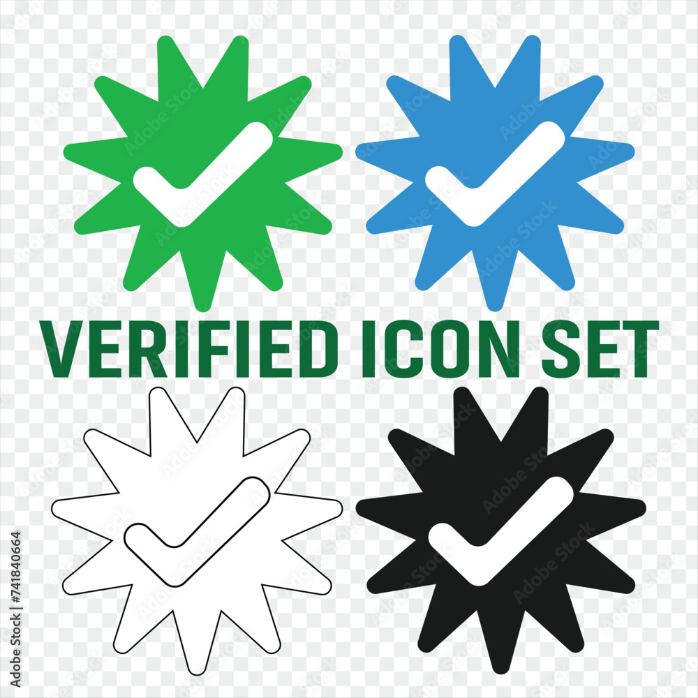 Set of social media verified icons. Tick in circle with zigzag ...