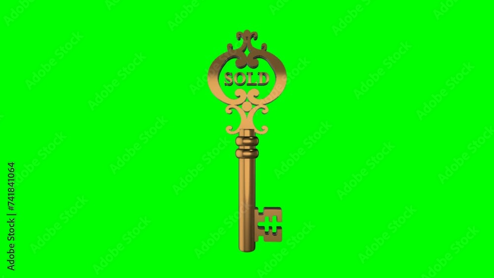 3D gold key. gold key real estate property signs just Sold on a green ...