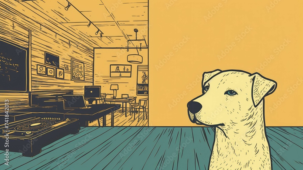 Hand drawn Retro Dog illustration, Poster template, Retro Dog wall art ...