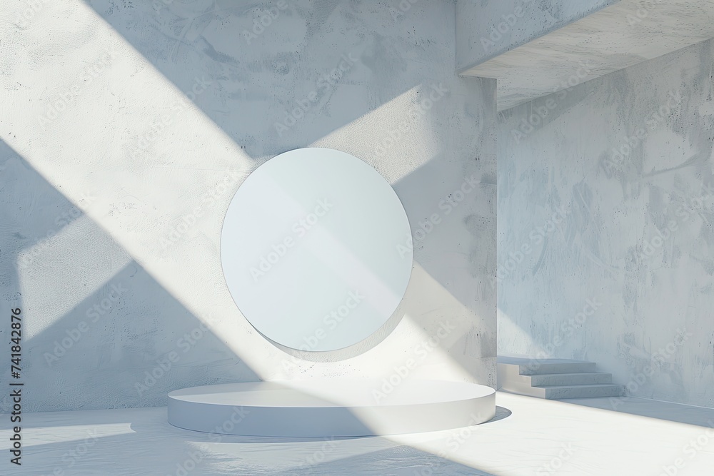 3D stone pedestal premium podium with mirror behind. Minimal view ...