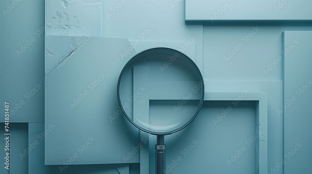 A magnifier lens positioned at an angle, casting a shadow over a row of ...