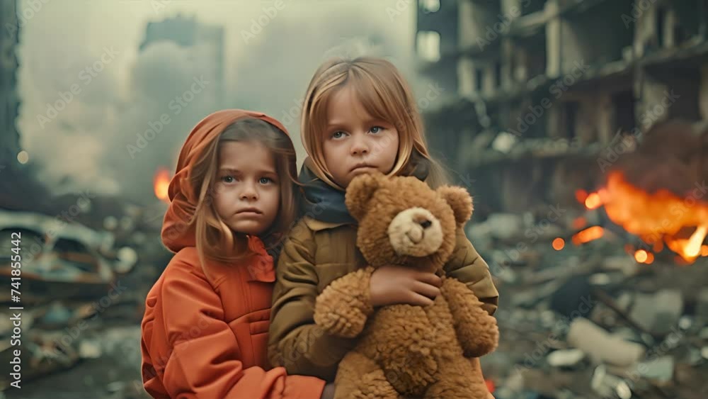 Desperate Poor Afraid Child boy and girl crying Standing holding Old ...