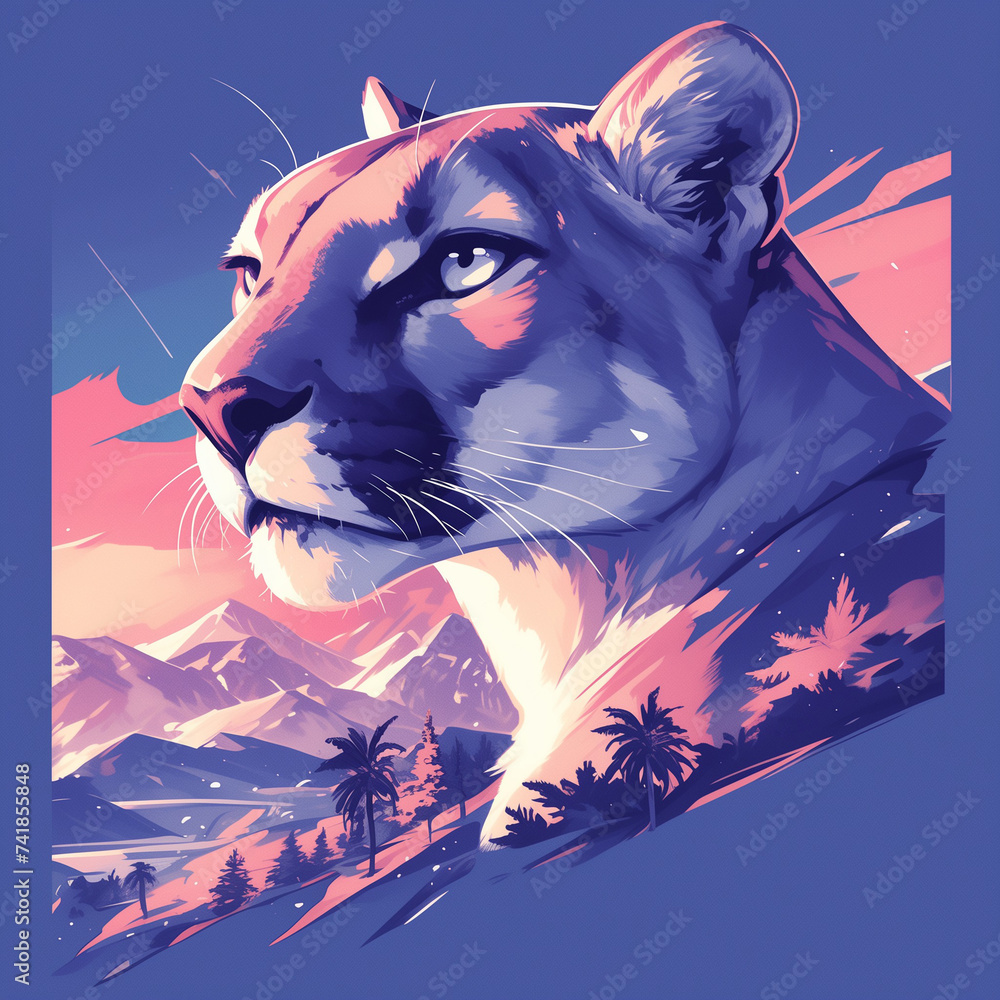 Puma badge for t-shirt design. Mountain leopard concept poster ...