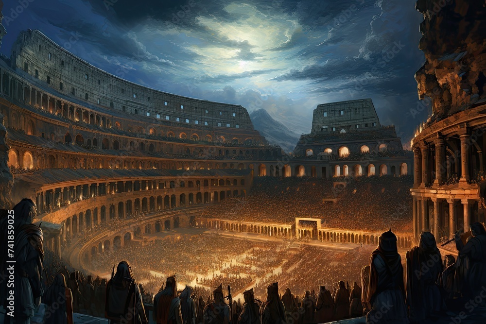 holographic tour of the Colosseum, crowd cheering and gladiators ...