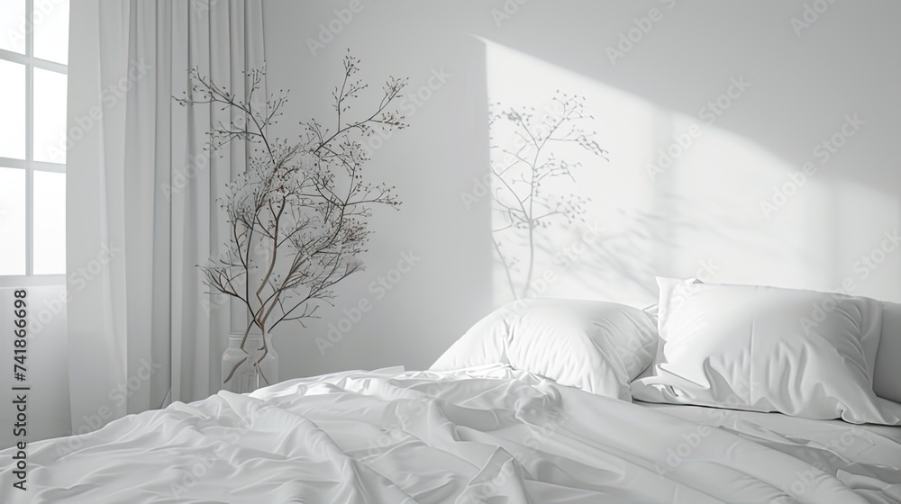 mood and atmosphere of a white bedroom. The feeling of calm and ...