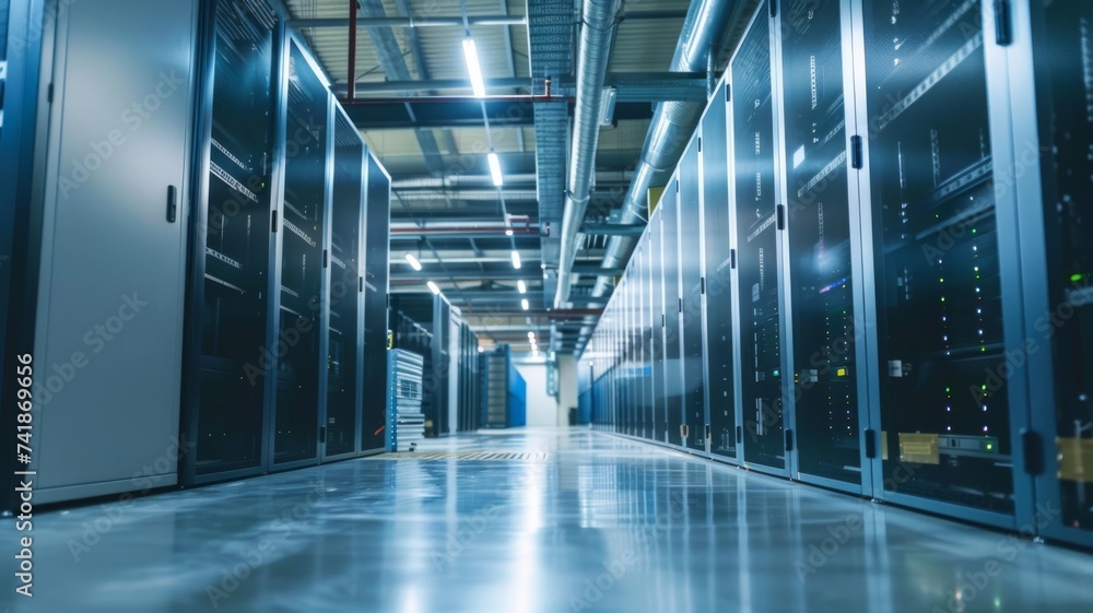 Advanced Data Center Corridor - A corridor in a data center lined with ...