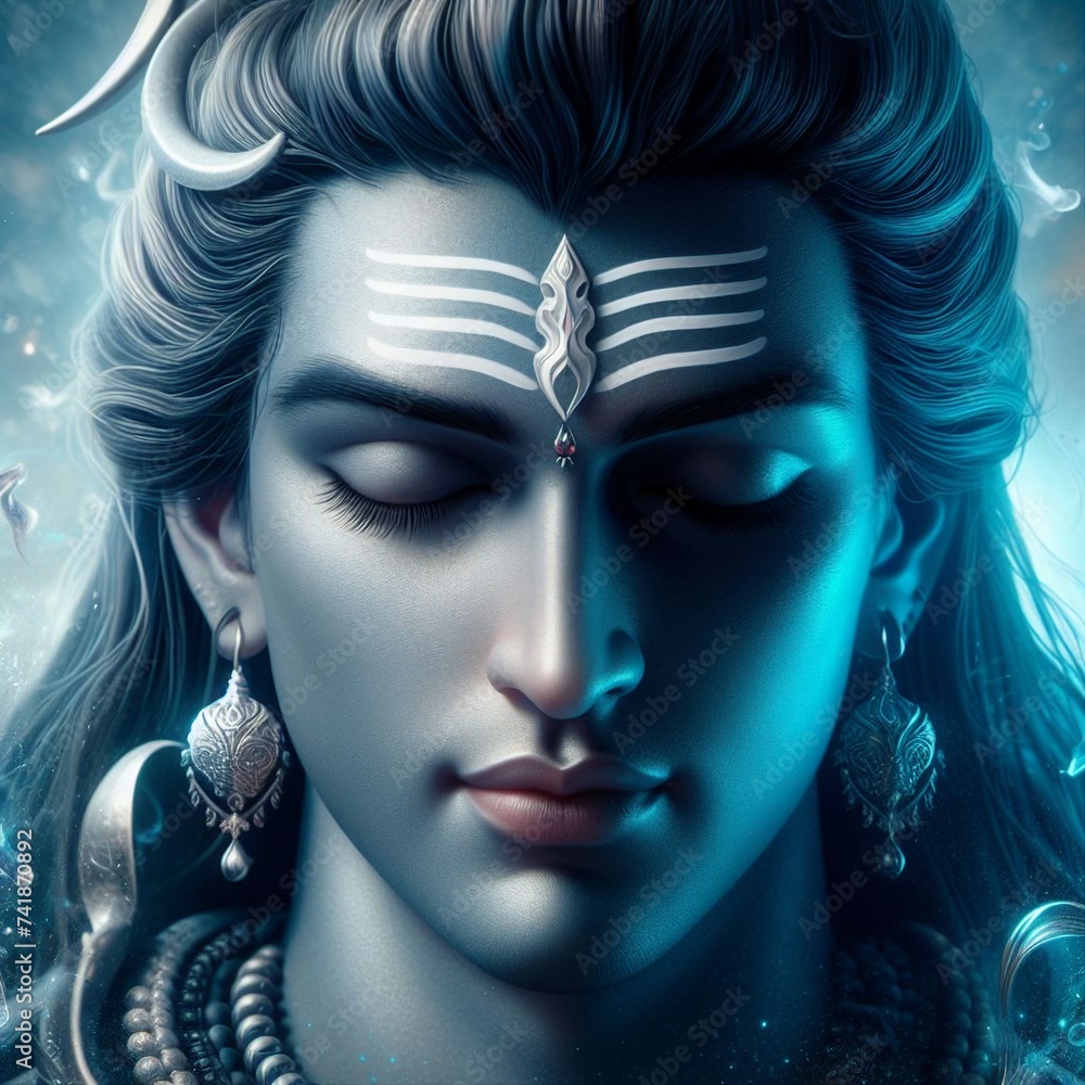 Realistic Close-Up Hindu God Shiva in meditation in a Magical Realm ...