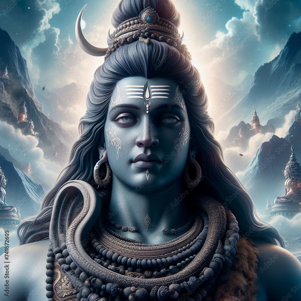 Realistic Close-Up Hindu God Shiva in meditation in a Magical Realm ...