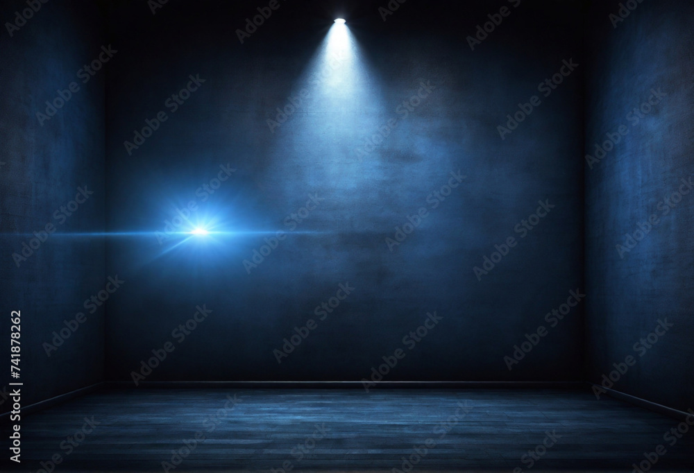 spotlight on stage, empty room with spotlights, dark blue background ...