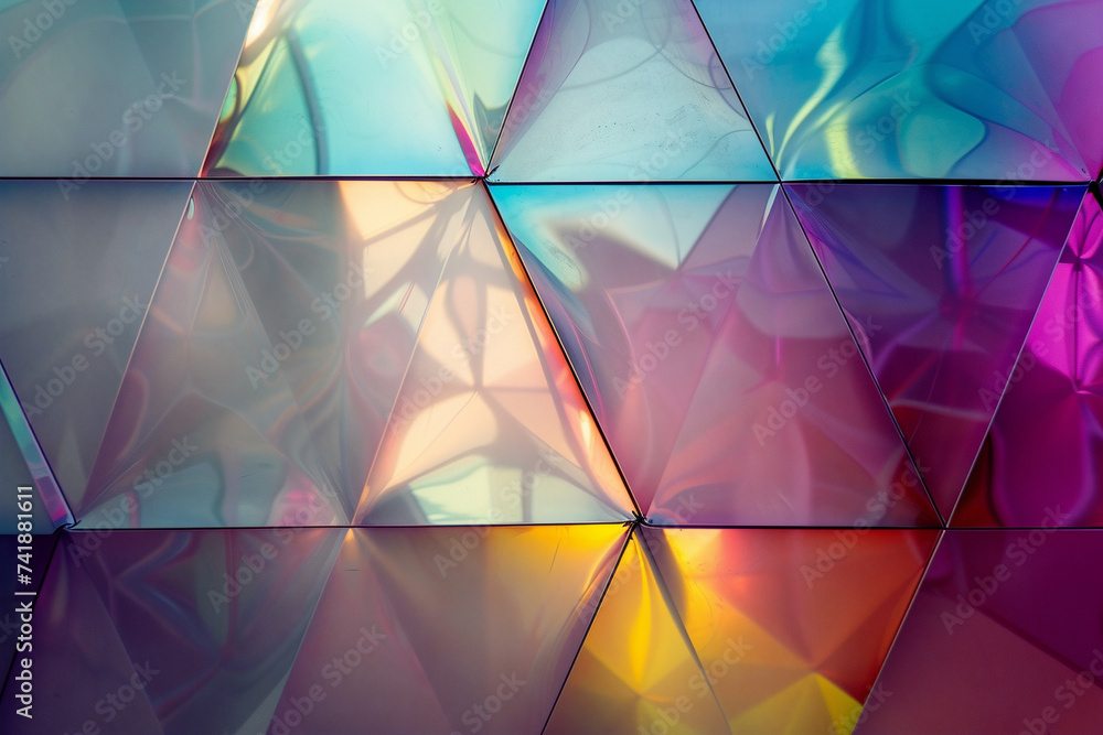 abstract holographic colorful background with triangle shapes. Light ...