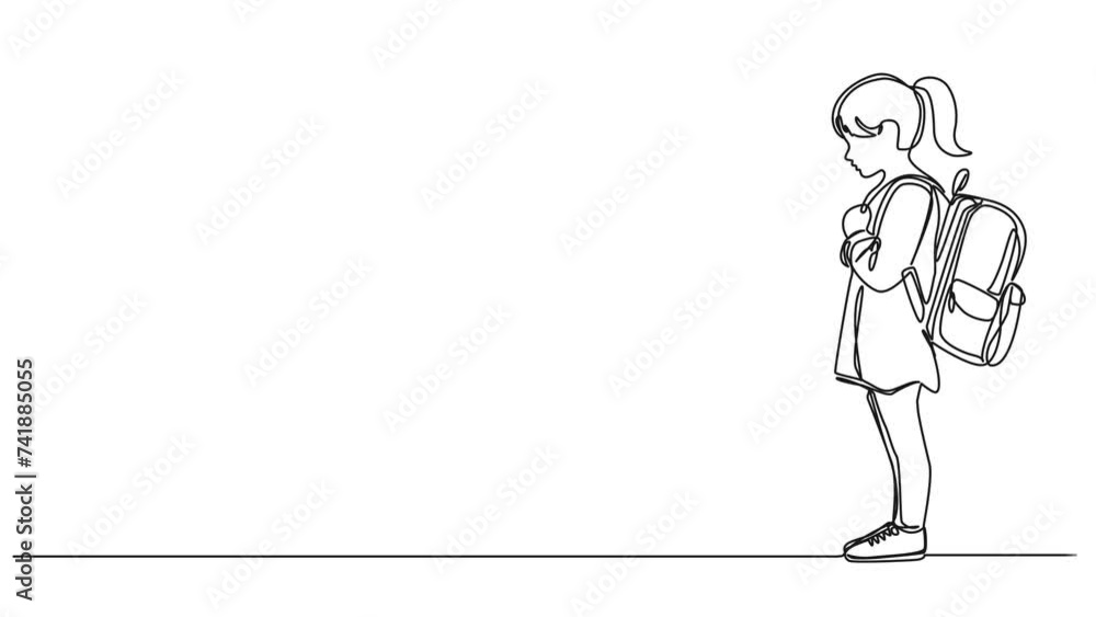 animated continuous single line drawing of elementary school student ...