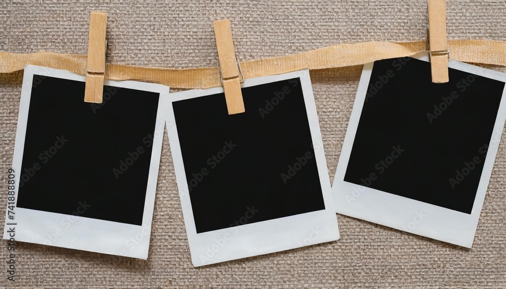 polaroid photo frames with tape strips on transparent background ...