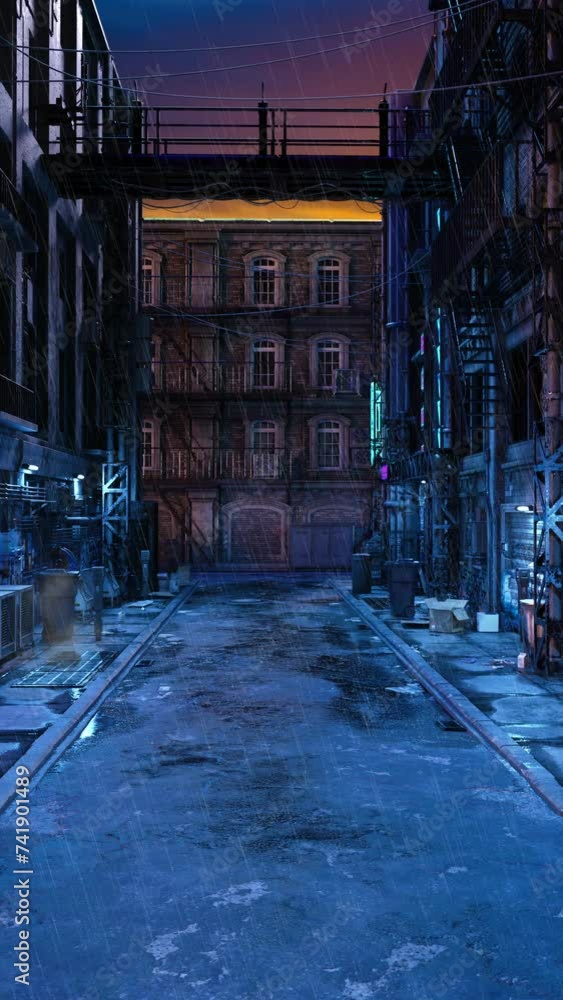 Vertical 3d Rendered Animation Of A Dystopian Future Cyberpunk City