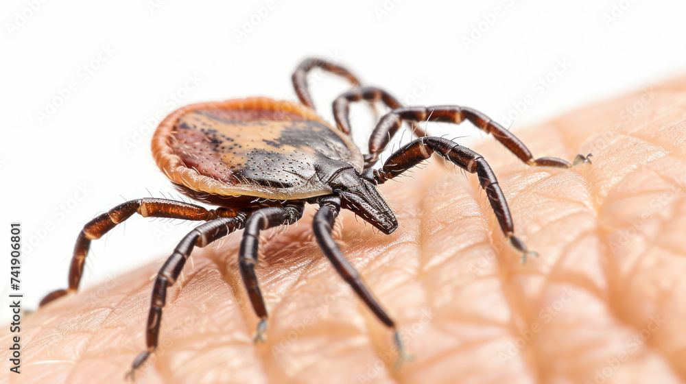 Crawling tick on human skin background. Dangerous parasitic mite on ...