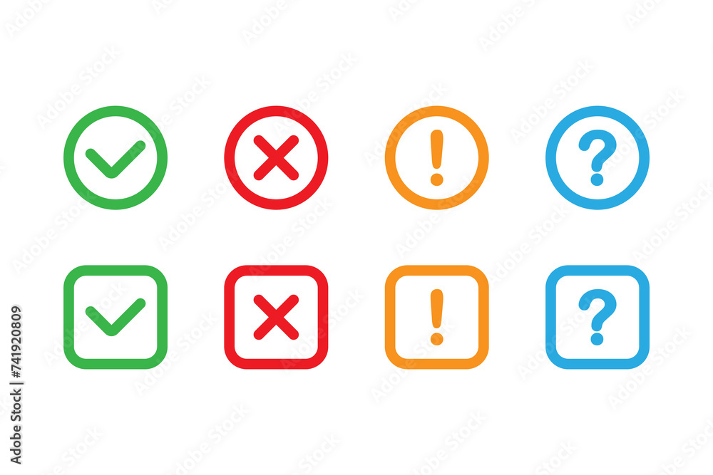 Checklist icon, check marks. Tick, cross or question signs. True or ...