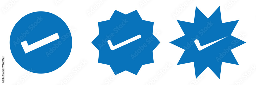 Blue Checkmark sign. Verified symbol. Approval done element collection ...