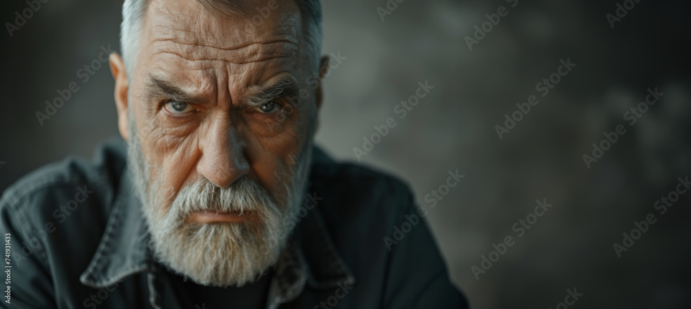 Portrait of angry elderly man frowning and looking at camera. Senior ...