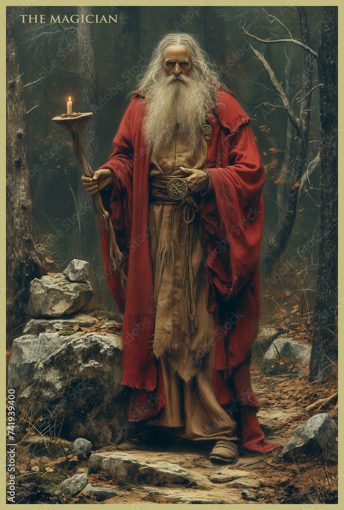 Medieval style tarot card of the magician represents the skills and ...