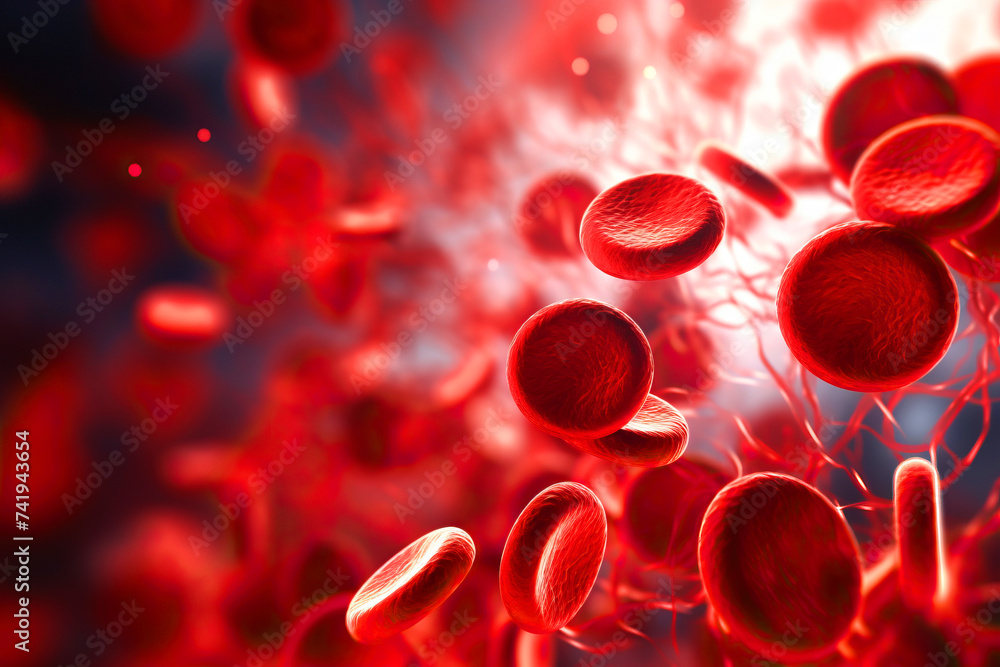 Red blood cells erythrocytes under a microscope, medical background ...