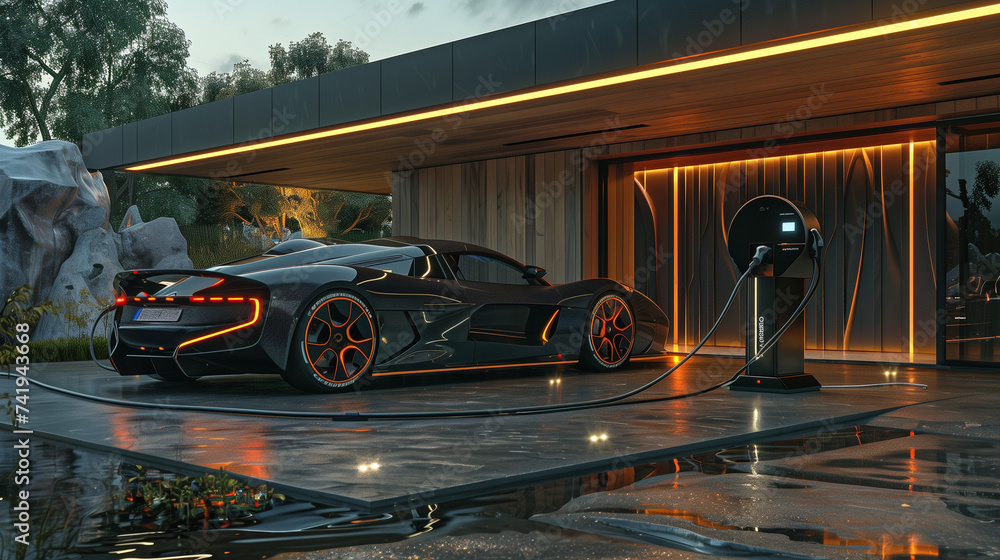 The power supply links to charge the battery of an electric vehicle ...