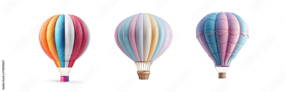 set of hot air balloons flying with colorful cartoon look for kids and ...